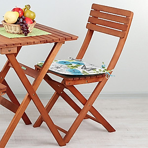 Lunarable Pale Blue Chair Seating Cushion Set of 6, Blue Poppies Butterfly Branches Leaves Botany Garden Nature Concept, Anti-Slip Seat Padding for Kitchen & Patio, 16"x16", Pale Blue Green White