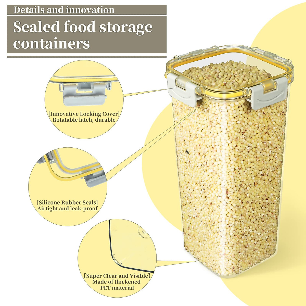 Sekonow Airtight Food Storage Containers with Innovative Lids, 6Pcs 0.75L-6.5L Large Clear Plastic Kitchen Storage Containers for Pantry Organization and Storage, Cereal, Flour and Sugar Containers