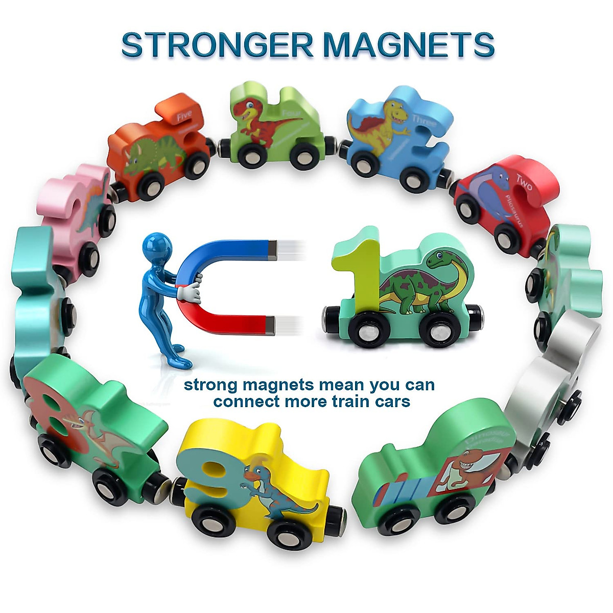 ZRCCOX Toddler Toys for 2-4 Year Old Boys, Wooden Dinosaur Train Toys for Kids, Sensory Toys for Toddlers 1-3, Magnetic Trains for Toddlers, Birthday for Boys Age 1, 2, 3, 4, 5 Niño