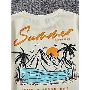 COZYEASE Boys' Oversized Letter Graphic Print Tee Top Round Neck Short Sleeve Casual Summer T Shirt Beige 10Y