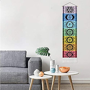 Uspring Colorful Tapestry Mandala Tapestry Trippy Tapestry Wall Hanging with Tassel Striped for Room (Black, 12.8 x 51.2 inches)