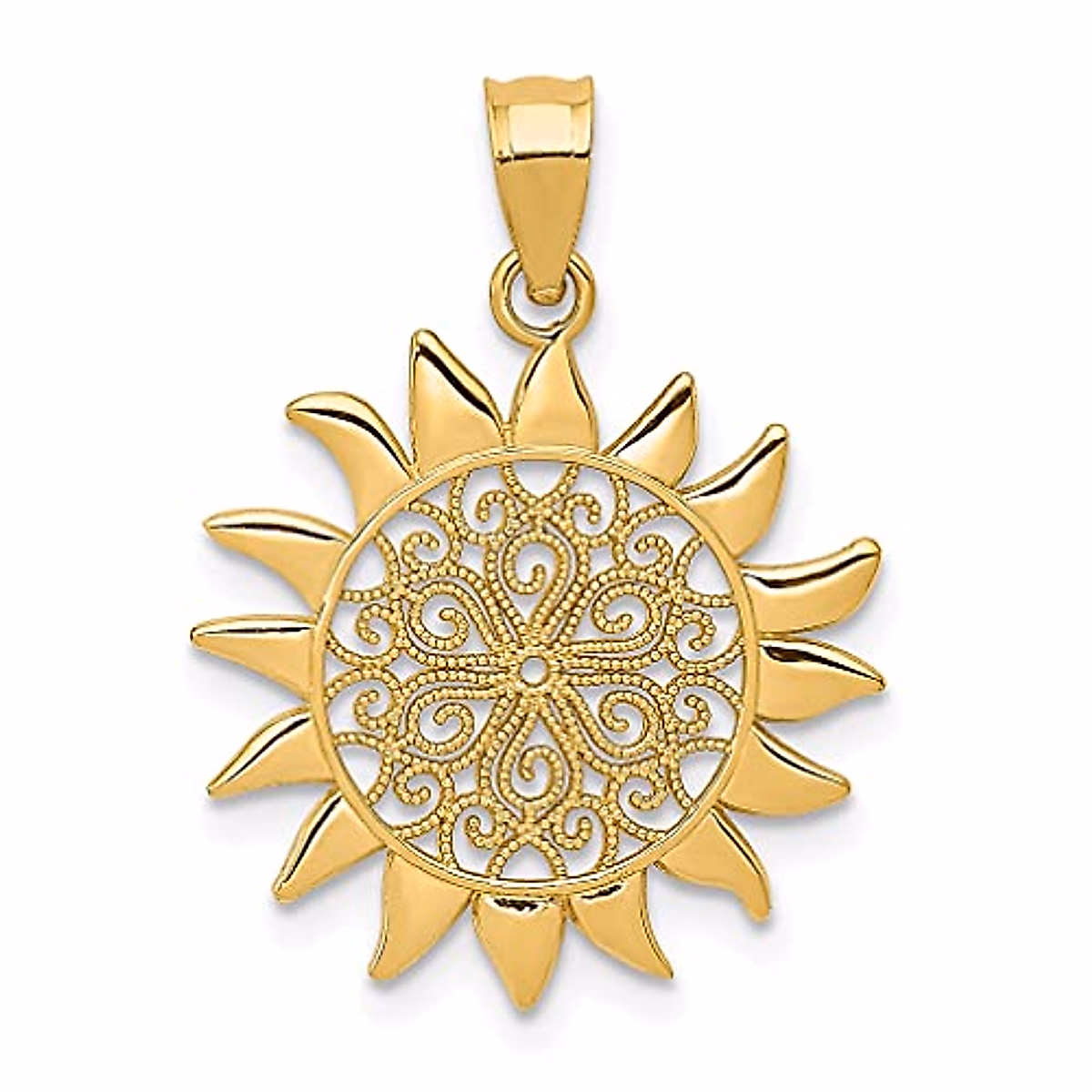 IceCarats 14K Yellow Gold Antique Filigree Sun Necklace Sunshine Pendant Sunburst Charm Celestial Jewelry 24mm x 18mm Only