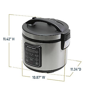 West Bend Rice & Grain Multi Cooker Programmable with 9 Preset Functions, Features Delay Start and Keep Warm Functions and Steam Basket, 20 Cups Cooked, Stainless Steel
