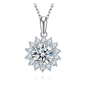 SecreTalk 1-4CT Moissanite Pendant Necklace for Women, Sunflower 18K White Gold Plated Silver Diamond Necklace Gift for Wife Mother Her (4CT)