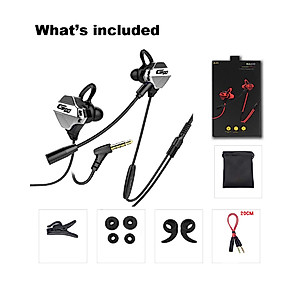 LancaTune Gaming Earbuds with mic in-Ear Gaming Headset with 3.5mm Jack Dual Microphones Design Noise Cancelling for Mobile Gaming, Nintendo Switch, Xbox One, PS4, PS4 Pro, Laptop, PC- Black/Silver