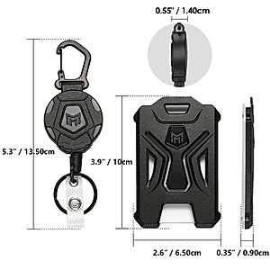MNGARISTA Retractable Badge Holder, Heavy Duty Carabiner Keychain, Tactical ID Card Holder with 31.5" Retractable Badge Reel, Black