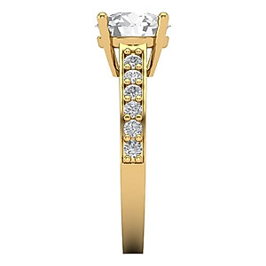 2.18 Ct Round Cut Clear Simulated Diamond 14K Yellow Gold Solitaire with Accents Engagement Anniversary Ring Size 7.5