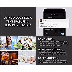tempi.fi Mini Wireless Temperature and Humidity Sensor - Developed in The USA - 24/7 Data Logger with Alarm – Bluetooth Smart Thermometer and Hygrometer - Monitor Refrigerator Freezer Pets (T3)