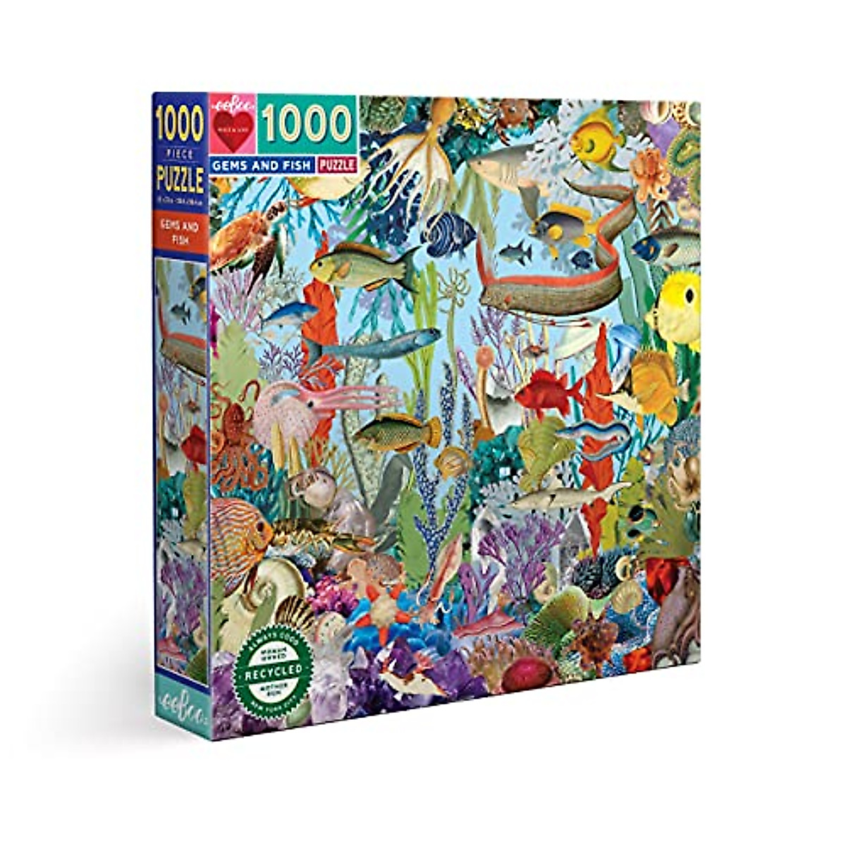 eeBoo: Piece and Love Gems and Fish 1000 Piece Square Jigsaw Puzzle, Sturdy Puzzle Pieces, A Cooperative Activity with Friends and Family