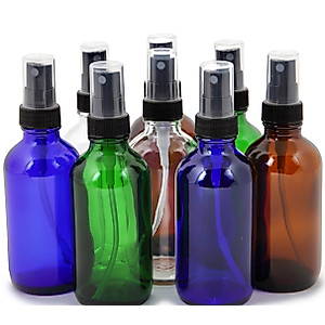 Vivaplex, 8, Assorted Colors, 4 oz Glass Bottles, with Black Fine Mist Sprayers