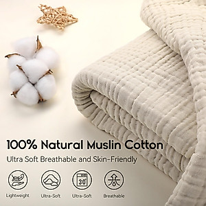 Yoofoss Muslin Blanket 100% Cotton Summer Blanket Large Twin Size 60" x 80" for Bed Couch 6-Layer Gauze Blanket for Adults Lightweight and Breathable Apricot White