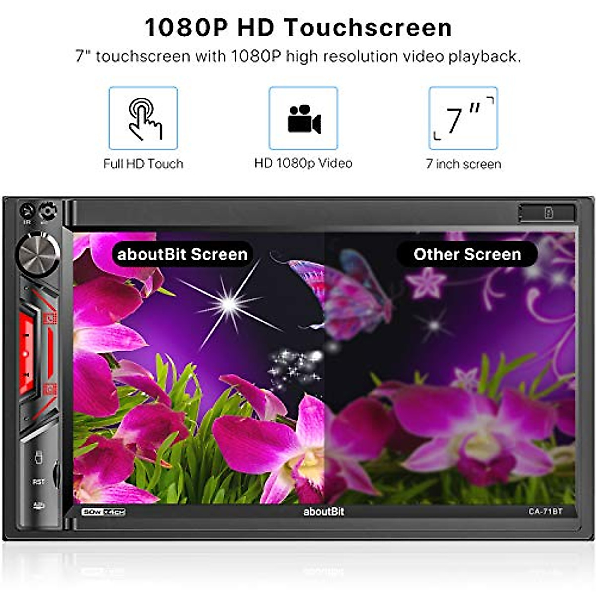 aboutBit Bluetooth Double Din Car Stereo - 7 inch HD Touchscreen MP5 Player Car Audio Receiver – Phonelink | Rearview Camera | AM/FM Radio | USB/SD/AUX | Subwoofer | SWC | Wireless Remote Control