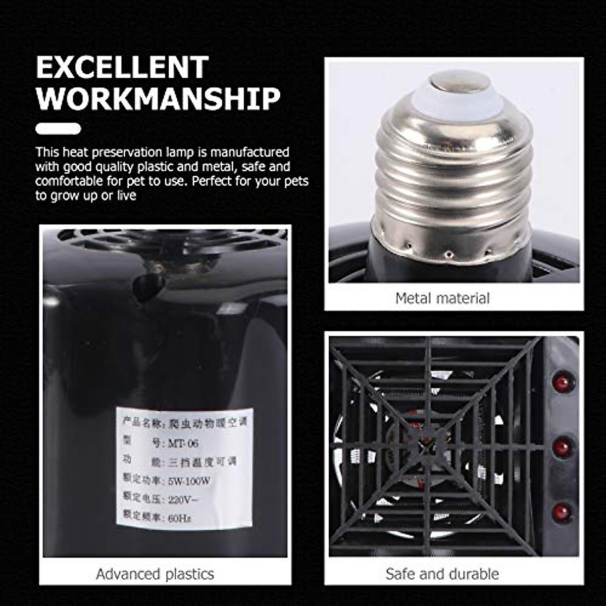 YARDWE Reptiles Reptile Heat Emitter Safe Chicken Coop Heater Livestock Heat Warm Light Cultivation Heating Lamp for Farm Animal Poultry Cat Dog Reptile Style Poultry Heat Lamp