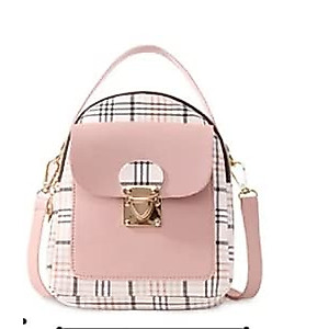 Strip Pattern Women's Backpack, Small School Bag, Zipper Fashion Top Handle Bag With Front Pocket, Shoulder Purse (PINK)