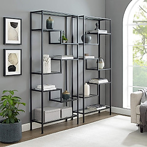 Crosley Furniture Sloane 2-Piece Bookshelf Set with Glass Shelves, Bookcase Storage, Matte Black
