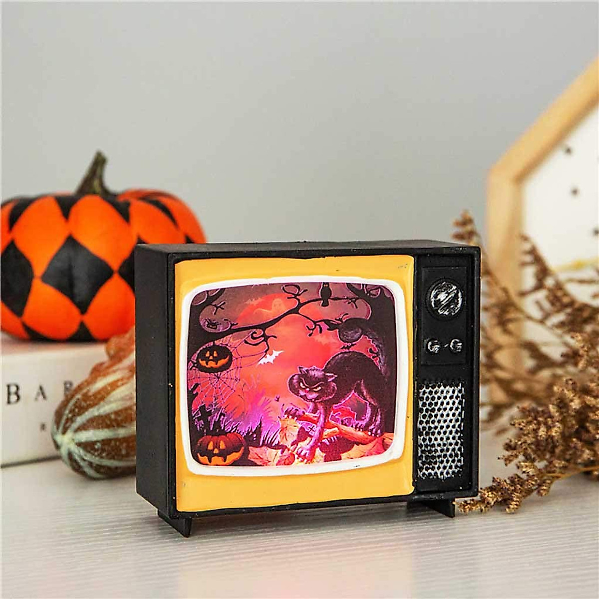 CCOOfhhc Halloween Pumpkin Lights Ornament Television Light Hanging Retro Toy LED Lights for Indoor Outdoor Party Ideas
