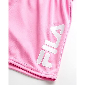 Fila Girls' Active Shorts Set - 2 Piece Short Sleeve Crop T-Shirt and Gym Shorts for Girls - Kids Athletic Clothing Set, 7-12, Size 10, Pink/White