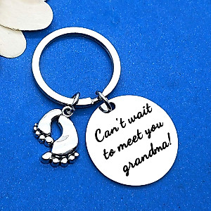Grandma to Be Pregnancy Announcement Keychain Can't Wait to Meet You Grandma Keyring Baby Birth Announcement Jewelry Gift for Grandparents