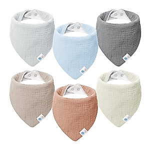 lulumoon Muslin Baby Bandana Bibs – Cotton Drooling Bibs for Teething Baby, 6Pack Solid Colors Muslin Bandana Drool Bibs
