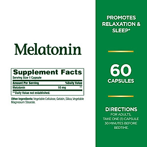 Nature's Bounty Melatonin, 100% Drug-Free Sleep Aid, Dietary Supplement, 10 mg, 60 Count