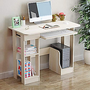 Computer Desk, Study Writing Table for Home Office, Modern Simple Style Desktop Computer Desk with Storage Shelves and Pullout Keyboard Tray, Compact Laptop PC Workstation (Beige, 35.4×18.9×28.3in)