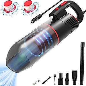 SUMKUMY Powerful Car Vacuum(Up to 9600Pa) - LED Light - 12V Wet Dry Vacuum Cleaner Lightweight Mini Handheld Car Interior Accessories Detailing Vacuum for Car/Pet Hair, Corded (Black)