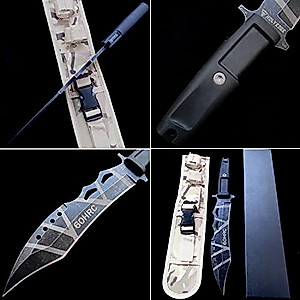 HOLYEDGE 14.1 inch Stonewash Full-tang Fixed Blade Tactical Knife - Fantasy Large Sturdy Military Survival Combat Knife Camping Hunting Knives with Sheath