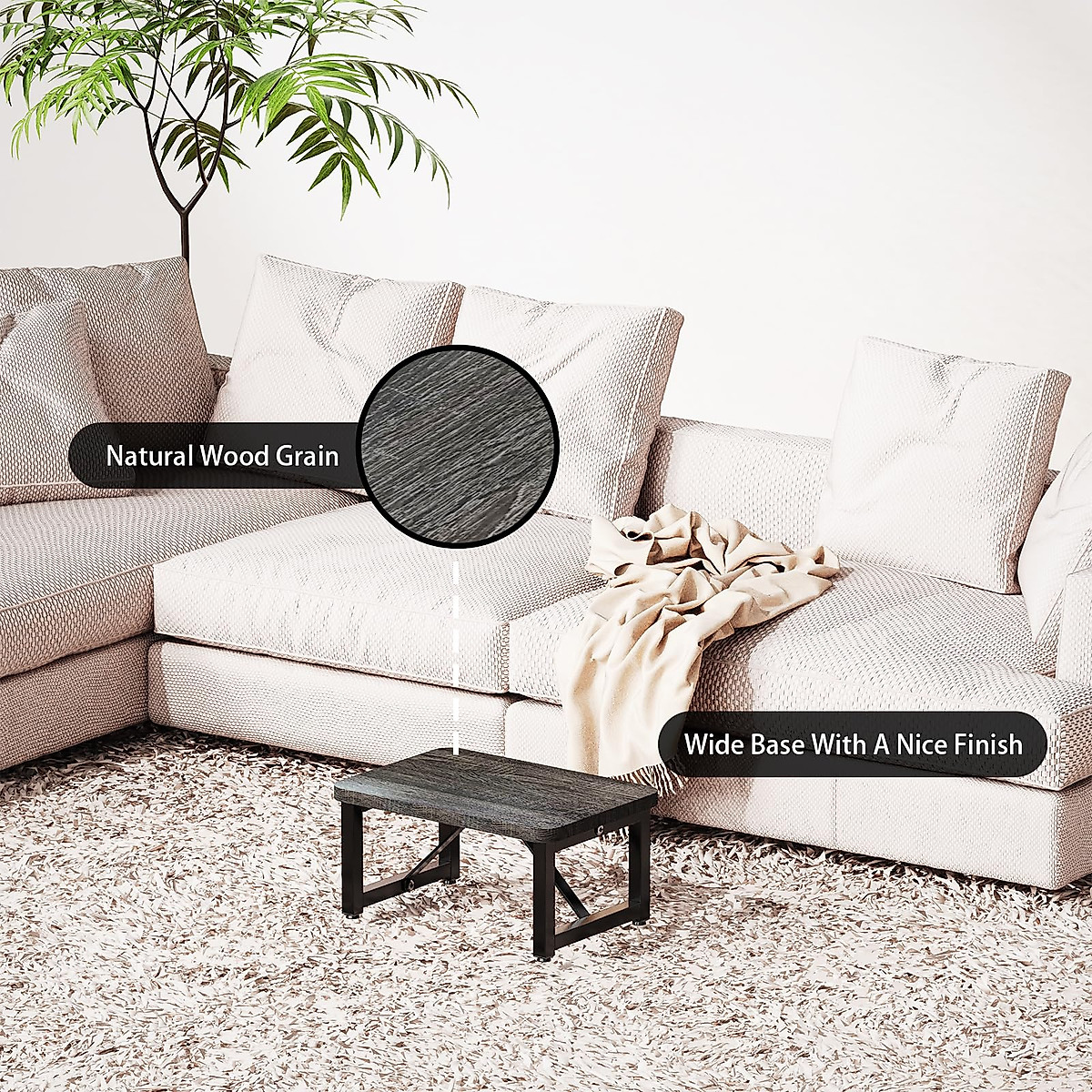 SZLHANJZ One Step Stool, Wooden Foot Stool for Adults, Small Stepping Stool for Bed and Closet, Heavy Duty Step for Kitchen, Dorm, and Indoor Use, Dark Gray