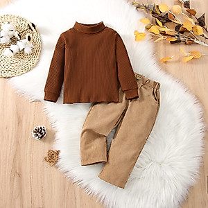 Yccutest Toddler Boys Girls Fall Winter Outfits Set 2Pcs Turtleneck Sweater + Corduroy Pants Infant Kids Gentleman Clothes (Brown,2-3 Years)