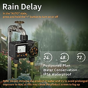 Diivoo Sprinkler Timer 2 Zone, Programmable Water Hose Timer 2 Outlet for Garden, Automatic Irrigation Timer IP54 with Rain Delay/Manual/Auto Mode, Outdoor Hose Timer Controller for Lawn, Yard, Pool