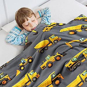 Wajade Kids Construction Truck Blanket for Boys Soft Fleece Kids Blanket for Couch Sofa Bedroom 3D Vehicles Excavator Cars Throw Blanket for Kids 50"x60"