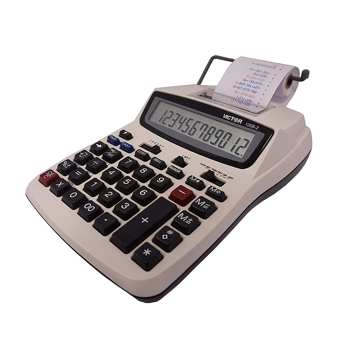 Victor Printing Calculator, 1208-2 Compact and Reliable Adding Machine with 12 Digit LCD Display, Battery or AC Powered, Includes Adapter,White
