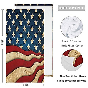 Naanle 2 Piece 4Th of July American Patriotic Flag Soft Fluffy Guest Hand Towels, Multipurpose for Bathroom, Hotel, Gym and Spa (14" x 28",Blue Red)