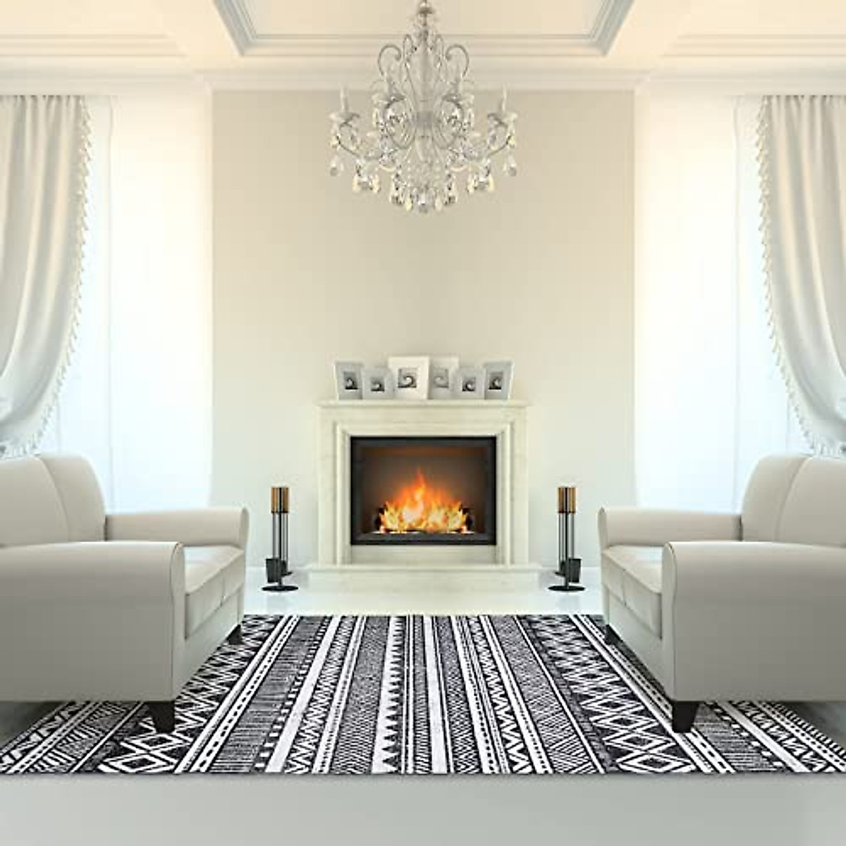 COZYLOOM Vintage Rug 5x7 ft, Boho Moroccan Geometric Area Rug Soft Chenille Indoor Floor Cover Chic Non-Shedding Living Room Bedroom Area Rug Anti-Slip Lightweight Throw Carpet Home Decor, Black