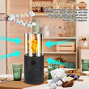 Portable Tabletop Fireplace Small Propane Fire Pit, Outdoor 6.3 Inch Round Iron Sheet Tabletop Gas Firebowl, with Clear Heat-Resistant Glass and are Many Pebbles, for Garden, Pool, Patio