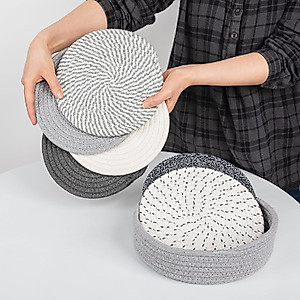 8" Trivets for Hot Dishes, Hot pots and Pans,6 Heat Resistant Hot Pads and Storage Basket 1 Pack,Pot Holders for Kitchen, Hot Plate Mats for Kitchen Countertops, Table, Home Essentials, Farmhouse Deco