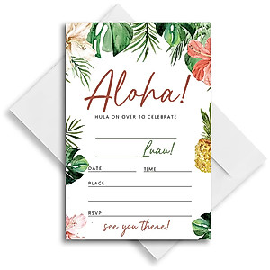 LoaHak Hawaiian Aloha Luau Birthday Decorations, Aloha Party Celebration, Hawaiian Aloha Luau Birthday Invitation. (082)