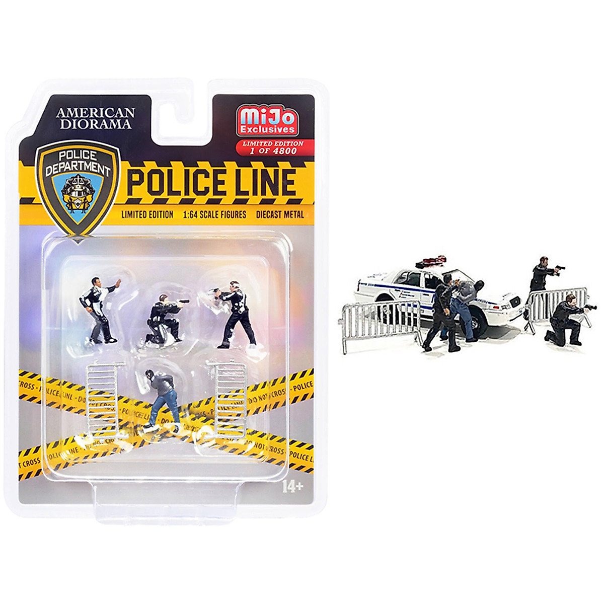 American Diorama Police Line 6 Piece Diecast Set (4 Figurines and 2 Accessories) Ltd Ed to 4800 Pieces Worldwide for 1/64 Scale Models 76493