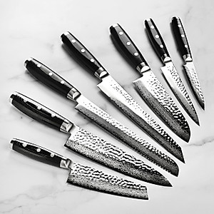 Enso HD 16 Piece Knife Set - Made in Japan - VG10 Hammered Damascus Stainless Steel with Dark Ash Block