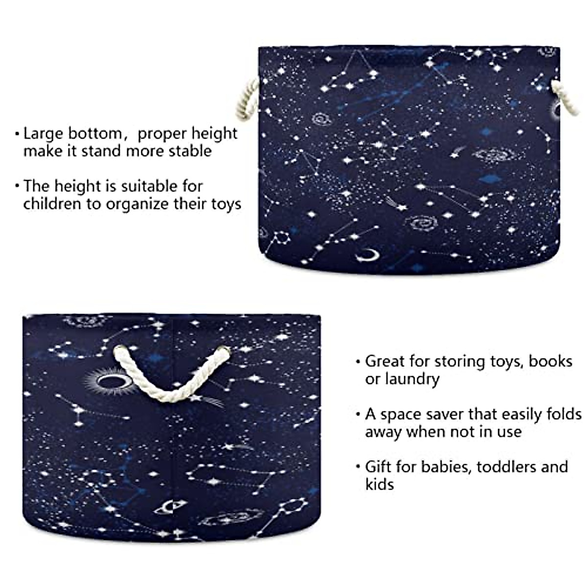 Kigai Cotton Rope Basket Space Galaxy Constellation Sun Moon Large Storage Basket for Toys Blanket Baby Laundry Basket for Nursery, Closet, Bedroom, Home Organization