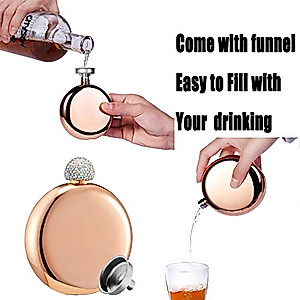 Booze Shot Flask for Women- AB Crystal Lid Creative 304 Stainless Steel Wine Alcohol Liquor Flask for Women Girls Men Party Hand size Hip Flask Glitter coating Whiskey Flasks-5OZ (Rose Gold)