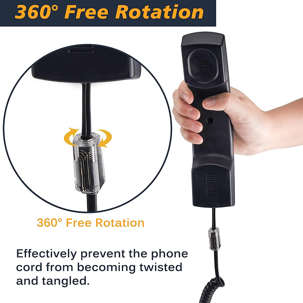 YIENFBEV Telephone Handset Cord Detangler 1 Set, 1 Pack 360 Degree Rotating/Anti-Tangle Landline Cable and 1 Pack Telephone Handset Cord 7.5 Foot Uncoiled (1.2 Foot Coiled)