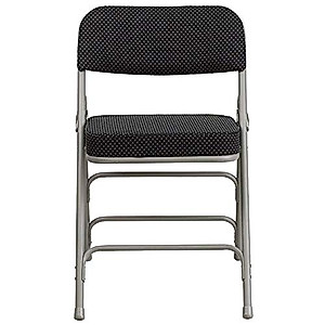 Flash Furniture 4 Pack HERCULES Series Premium Curved Triple Braced & Double Hinged Black Pin-Dot Fabric Metal Folding Chair