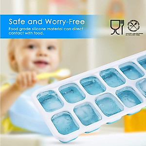 Ice Cube Trays, Silicone Easy-Release and Flexible 14-Ice Trays with Spill-Resistant Removable Lid, BPA Free, Durable and Dishwasher Safe, 2 Pack