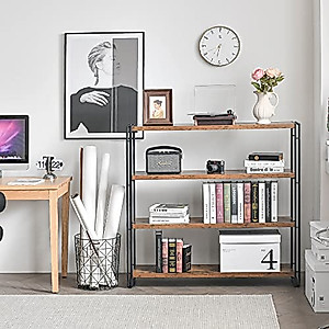 Bookshelf,4-Tier Industrial Bookcase,Rustic Wood and Metal Open Display Book Shelves Home Office,Bedroom Standing Shelf Unit,Horizontal Kitchen Shelf Organizer,Bathroom Storage Rack Mid Century 47in