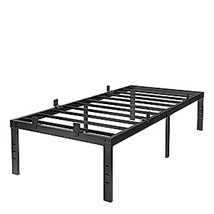 COMASACH XL Twin Bed Frame and 6 Pcs Non Slip Mattress Gaskets, No Box Spring Needed, 14 Inch Black Metal Platform Bed Frames, 2000Lb Heavy Duty Steel Slat Support, Noise Free Mattress Foundation