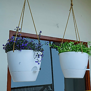 SwinDuck 10 Inch Self Watering Hanging Pots, 2 Pack Hanging Planters with 40oZ Deep Reservior for Indoor Outdoor Plants Flowers, White