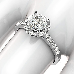 10k White Gold Classic Simulated Round Brilliant Cut Diamond Halo Engagement Ring with Side Stones (6)
