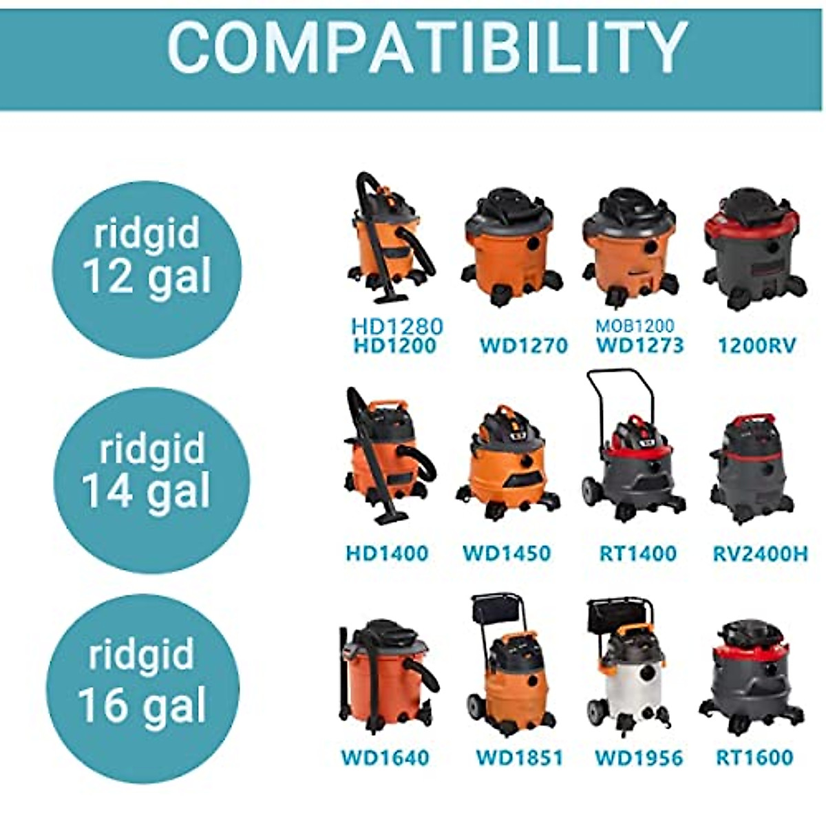 PACK 6 VF3502 Shop Vac Bags Compatible with Ridgid 12 to 16 Gallon Wet Dry Vac High Efficiency Vacuum Bag 23743 Replacement Dust Collector PS12