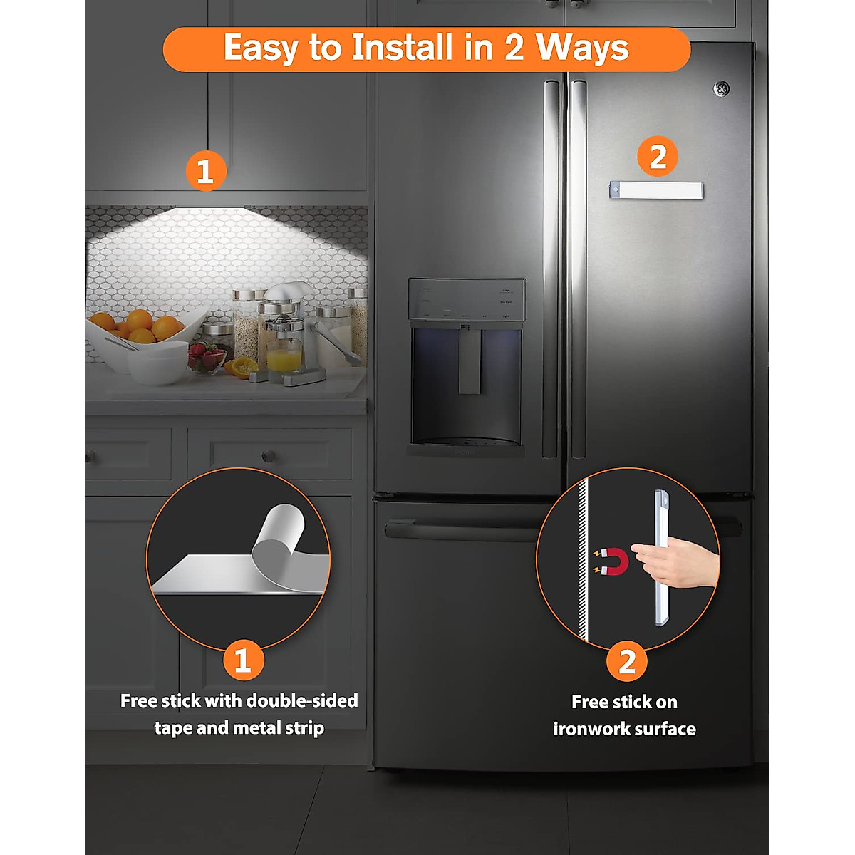 PRIORARE Led Under Cabinet Lighting Motion Sensor Wireless Rechargeable Cabinet Lights, Ultra Thin 30Led Battery Operated Closet Light for Kitchen, Closet (Pure White, 2Pack)